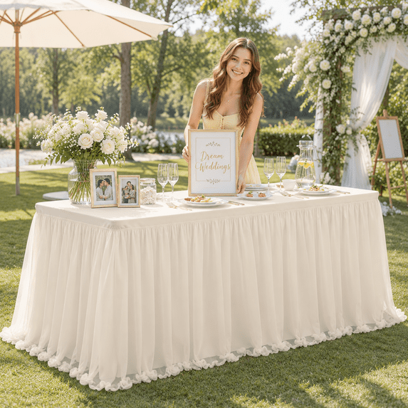 8ft Spandex Fitted Tablecloth With Tulle Table Skirt - 2-in-1 ...