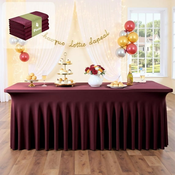8ft Spandex Table Cloth for Standard Folding Tables-4Pack Burgundy ...