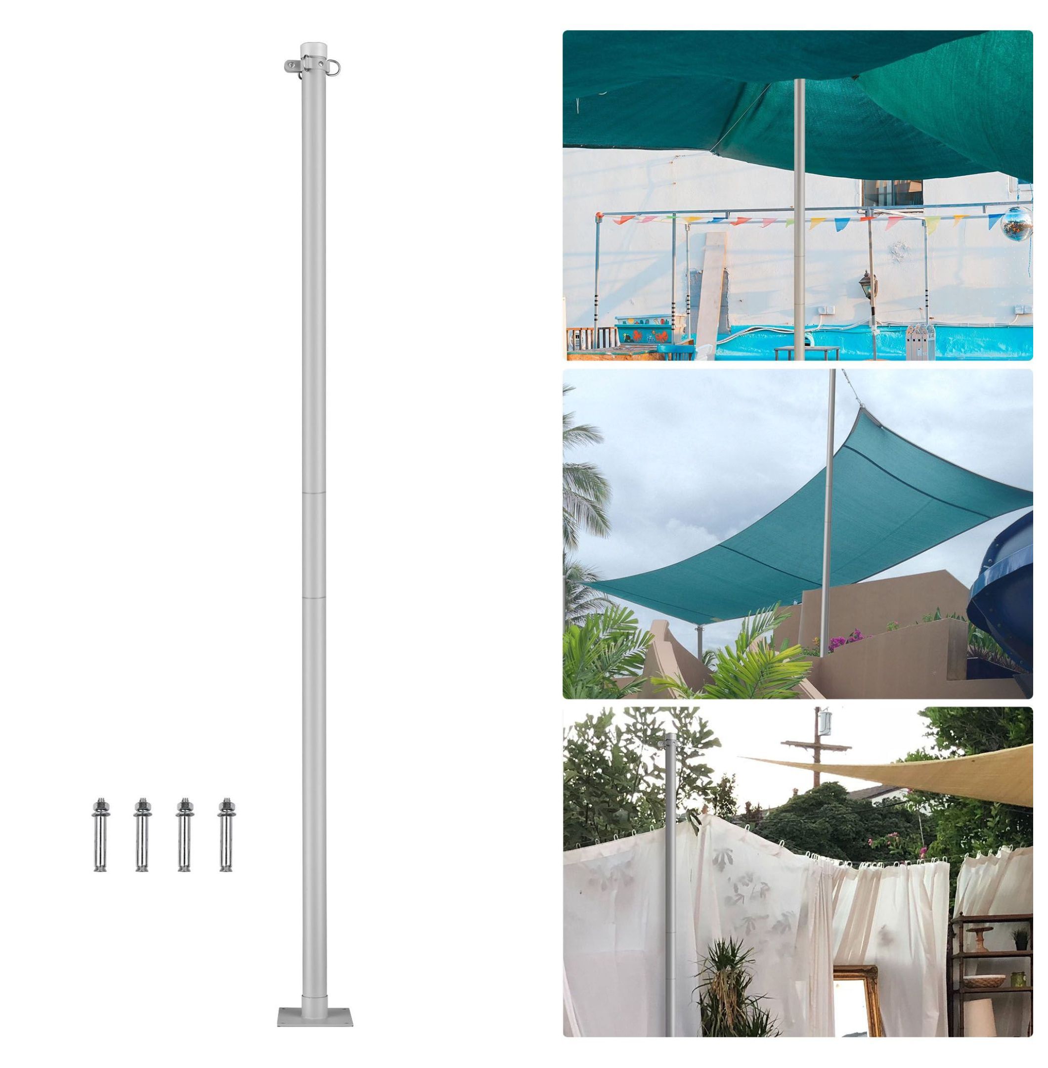 8ft Sun Sail Pole Post Silver LA01 - Walmart.com
