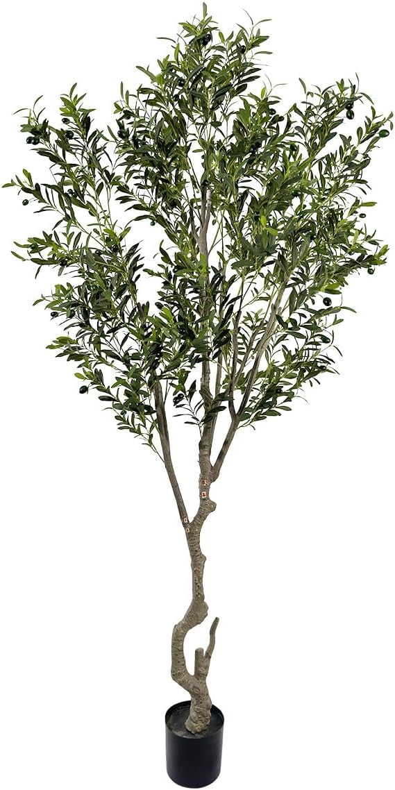 8ft Tall Artificial Olive Tree with Faux Branches and Fruits in Planter ...