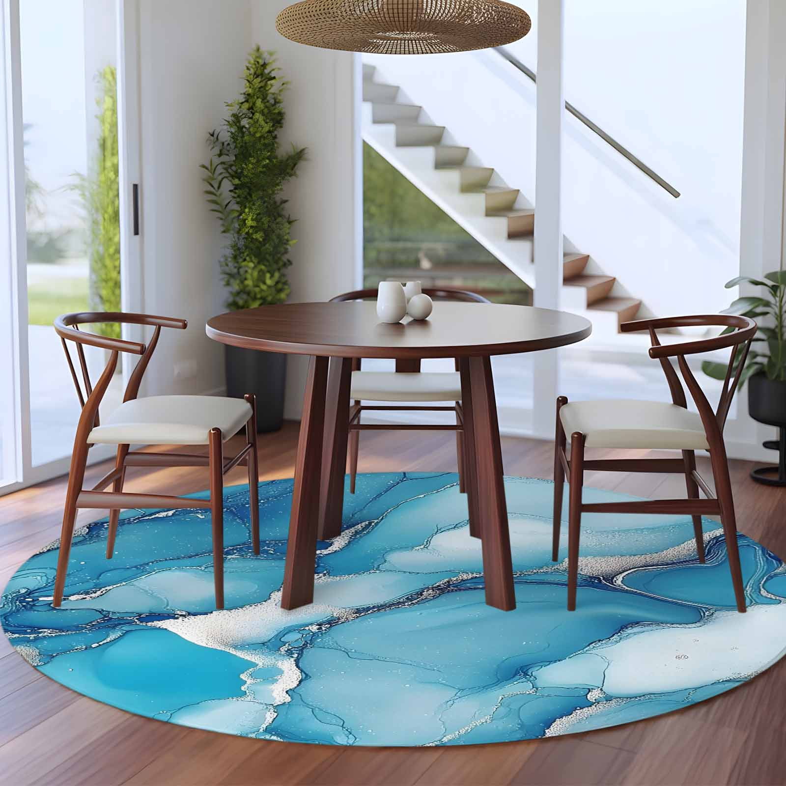 8ft Washable Large Round Rug, Abstract Marble Texture Non-Slip Circle ...