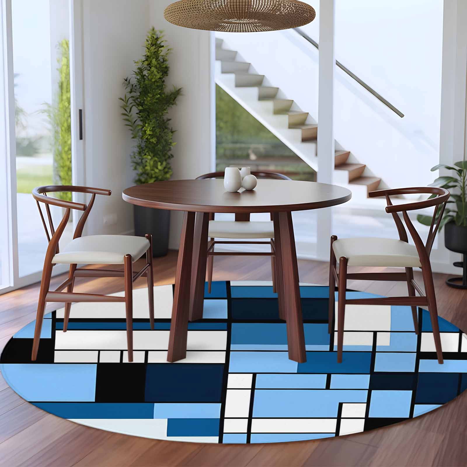 8ft Washable Large Round Rug, Abstract Non-Slip Circle Area Rug for ...