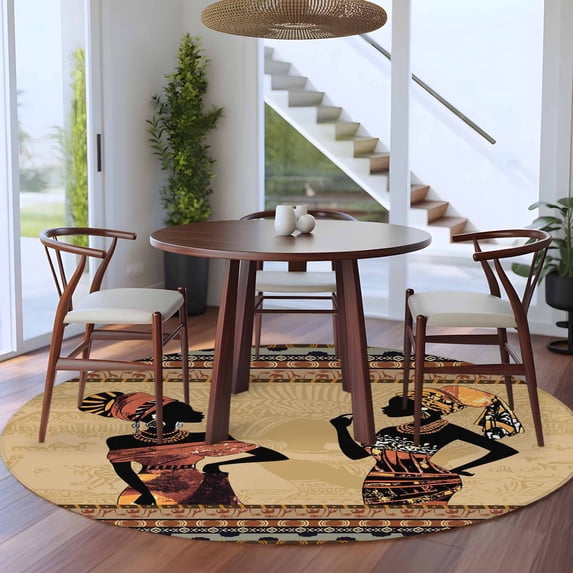 8ft Washable Large Round Rug, African Women Non-Slip Circle Area Rug ...