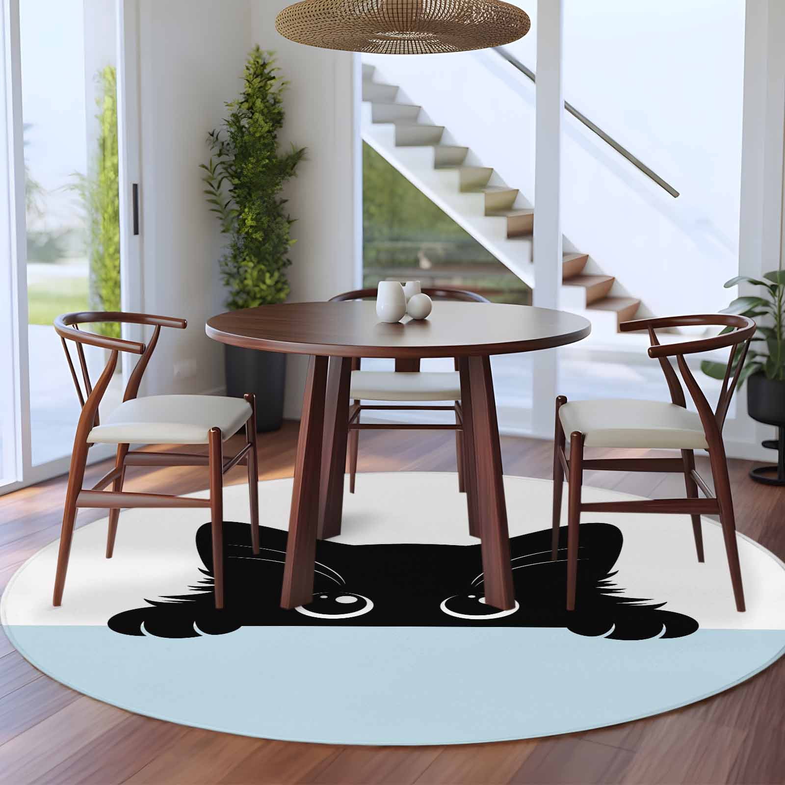 8ft Washable Large Round Rug, Black Cat Non-Slip Circle Area Rug for ...