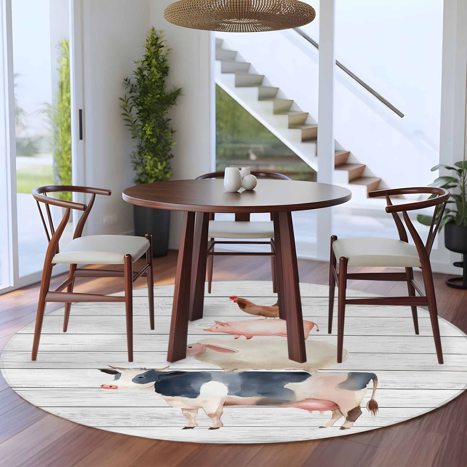 8ft Washable Large Round Rug, Farm Animal Non-Slip Circle Area Rug for ...