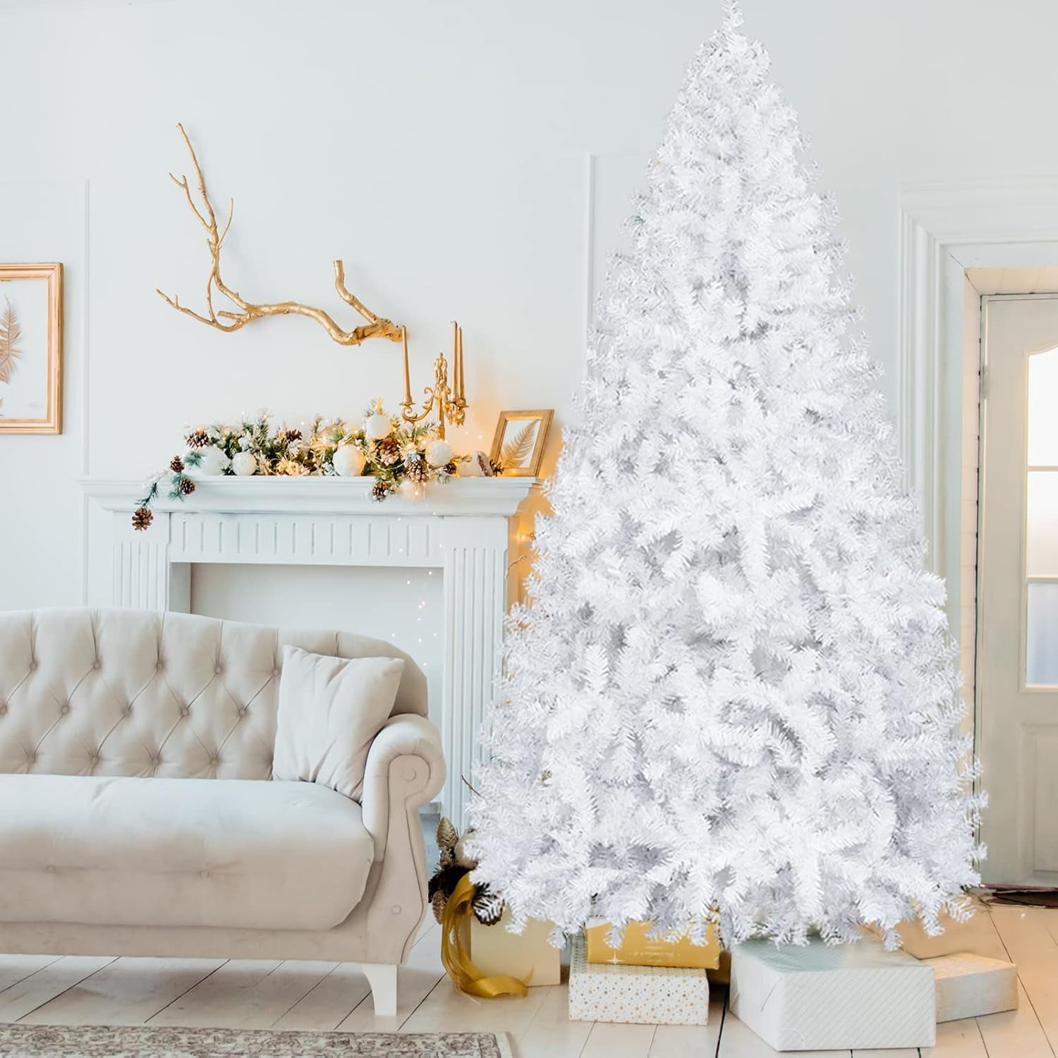 8ft White Artificial Christmas Tree, Classic Spruce Tree with Sturdy ...