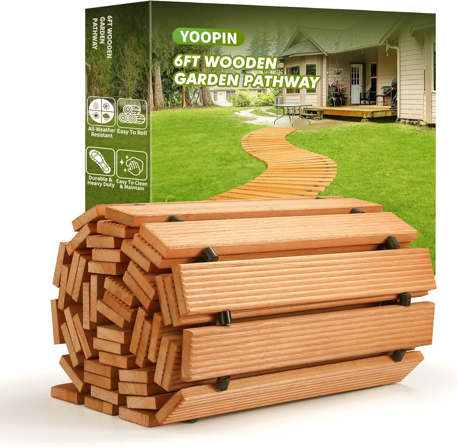 8ft Wooden Garden Pathway, Outdoor Roll Out Sycamore Straight Walkway ...