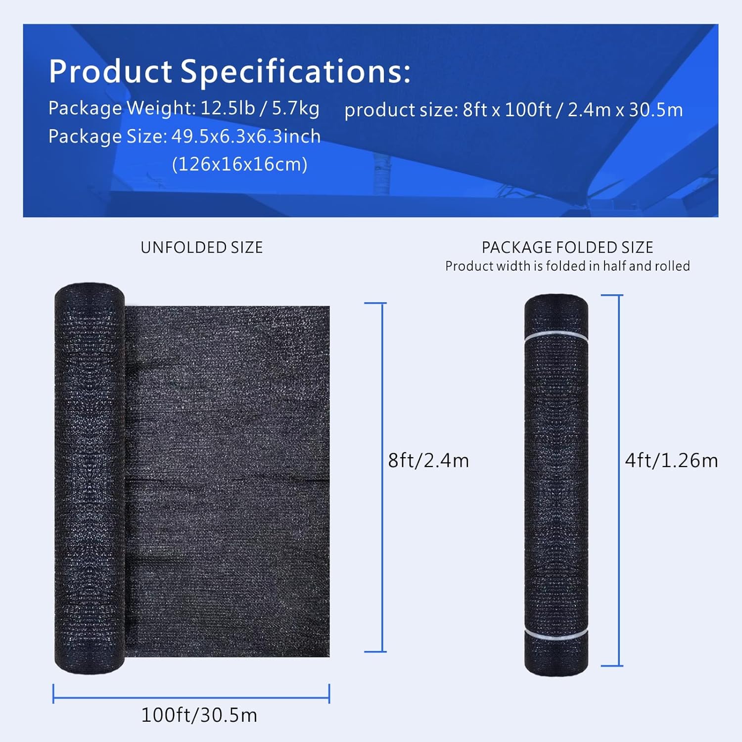 8ft x 100ft Black Bulk Shade Cloth, 60% Shade Fabric Roll, Outdoor ...