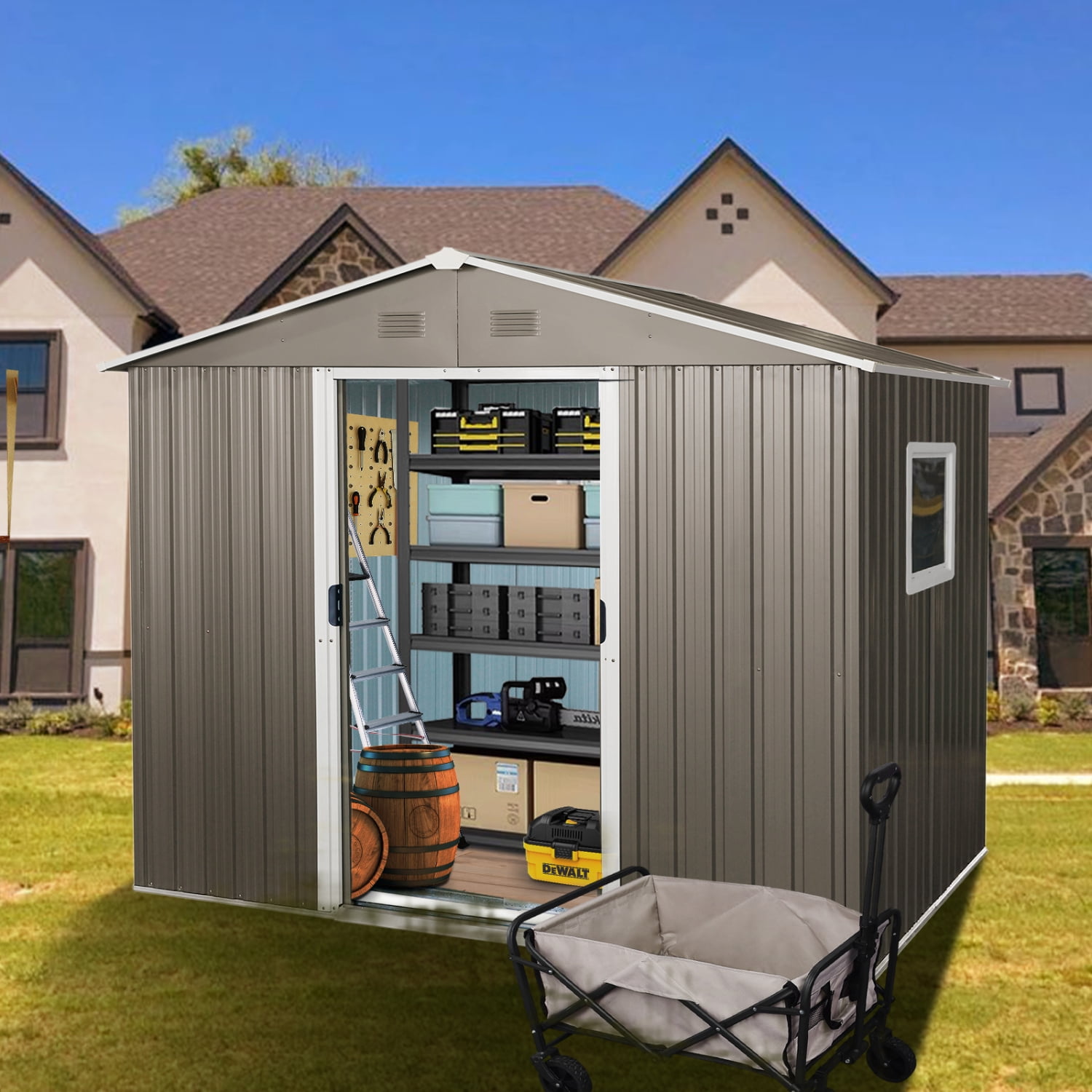 8ft x 6ft Outdoor Metal Shed with Window Grey(W540S00016) - Walmart.com