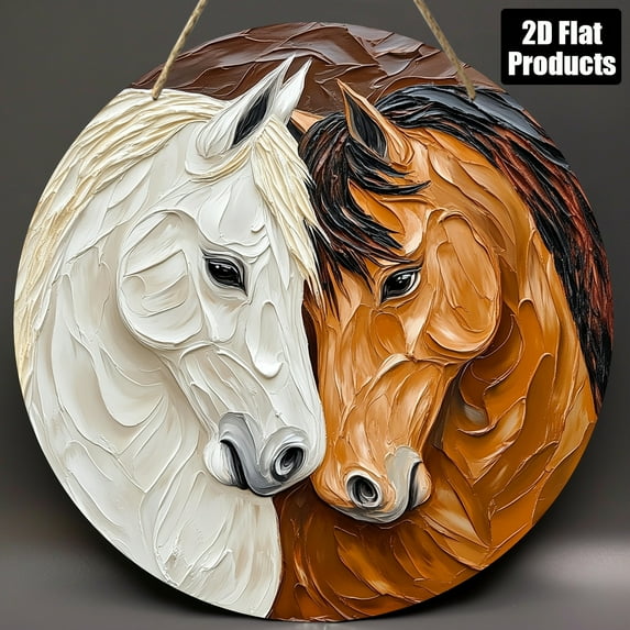 8in 2D Flat Round Wooden Sign Cute Horse Wooden Sign, Thorough Bred Horse Vintage Poster, Cute ...