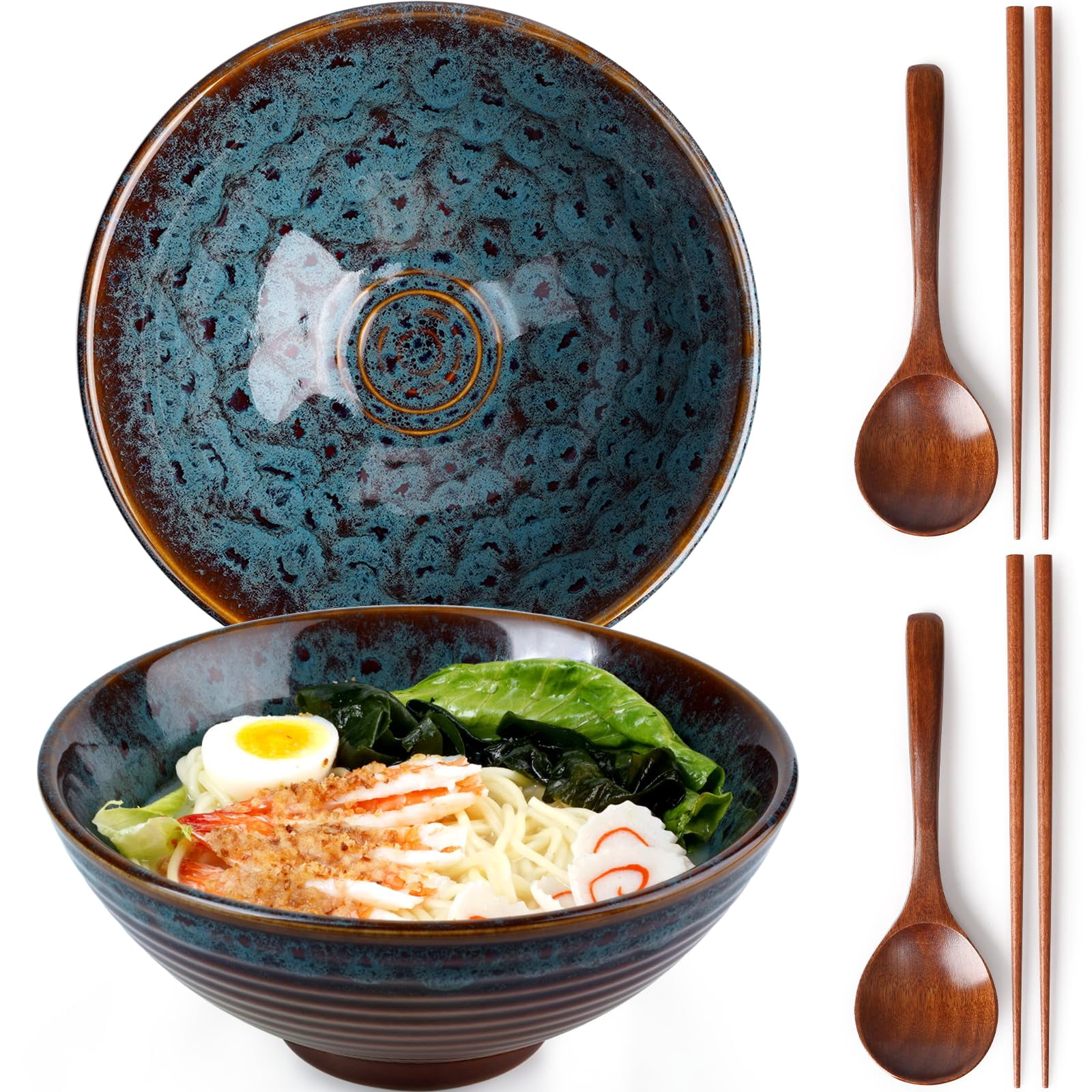 8in Bowl Set of 2 Pho Bowls 40oz Japanese Noodle Udon Soup Bowls with ...