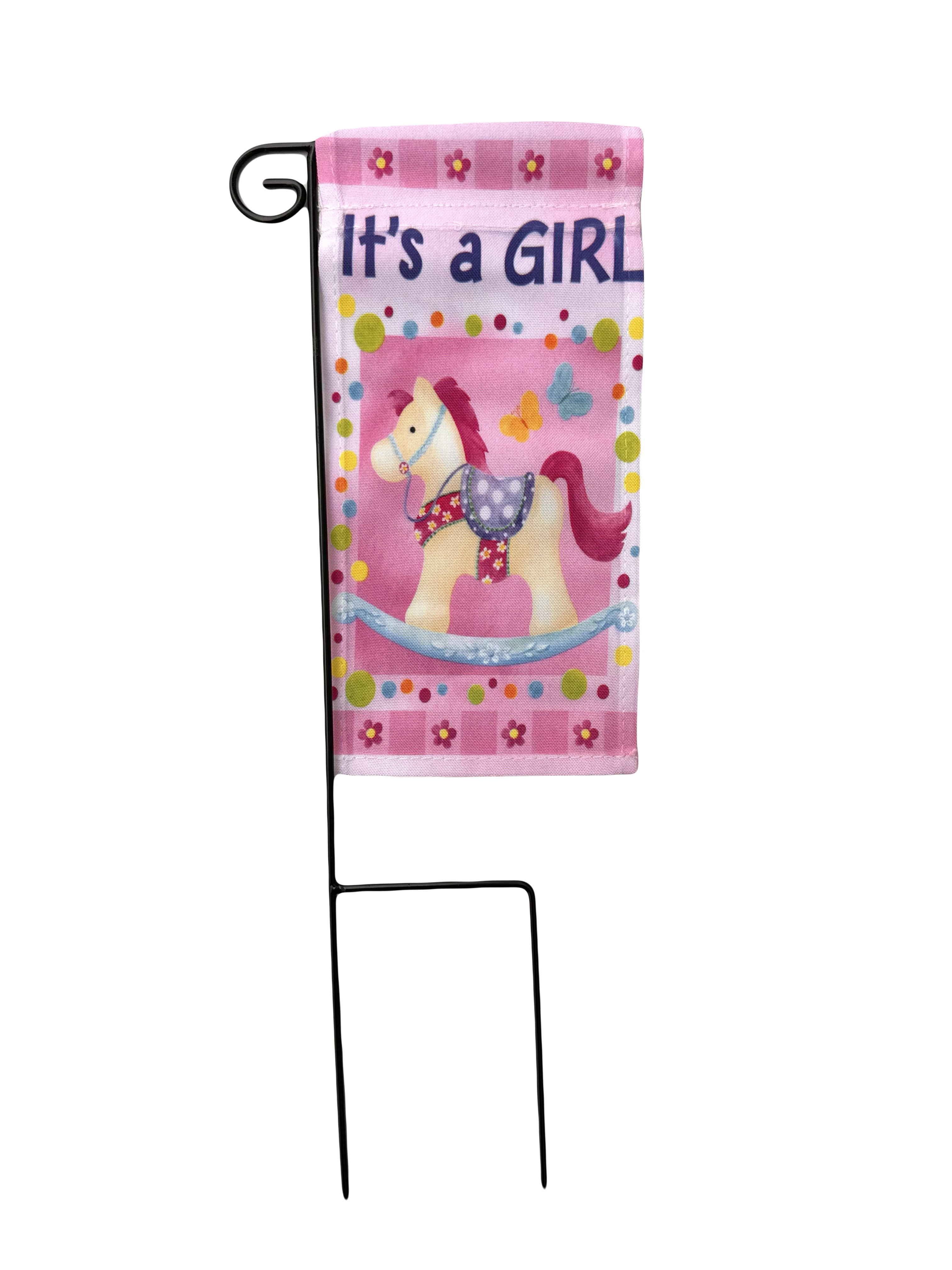 8in Pink Rocking Horse Flag - It's A Girl Plant Stake Banner Flag by ...