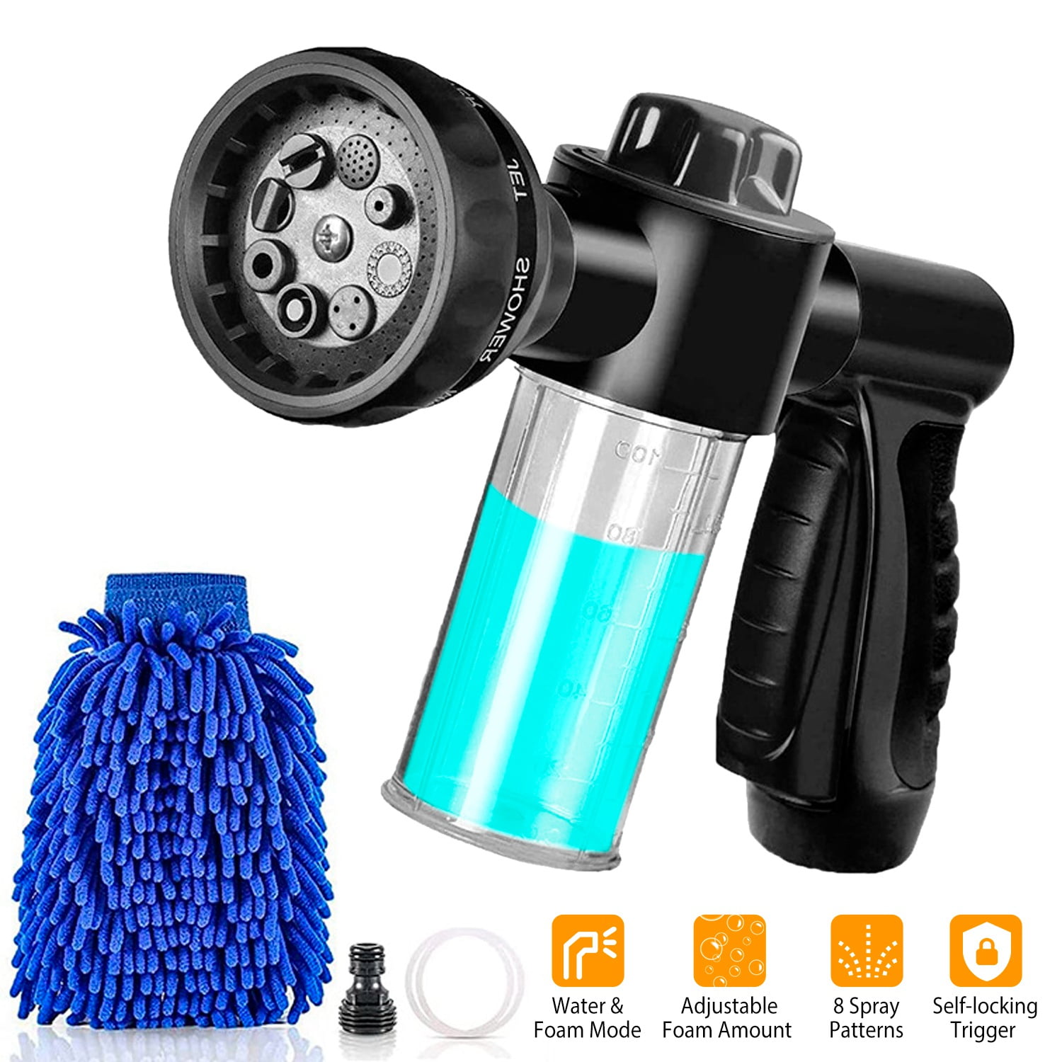 8in1 Car Wash Sprayer, Foam Garden Hose Nozzle High Pressure Foam ...