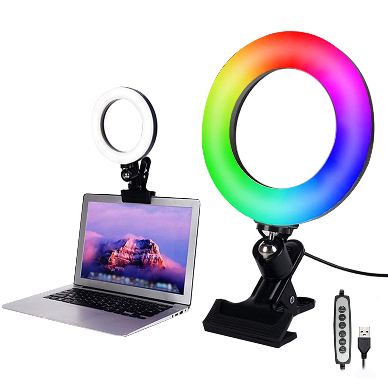 8inches RGB LEDs Selfie Ring Light with Clamp USB Operated 3 Colors ...