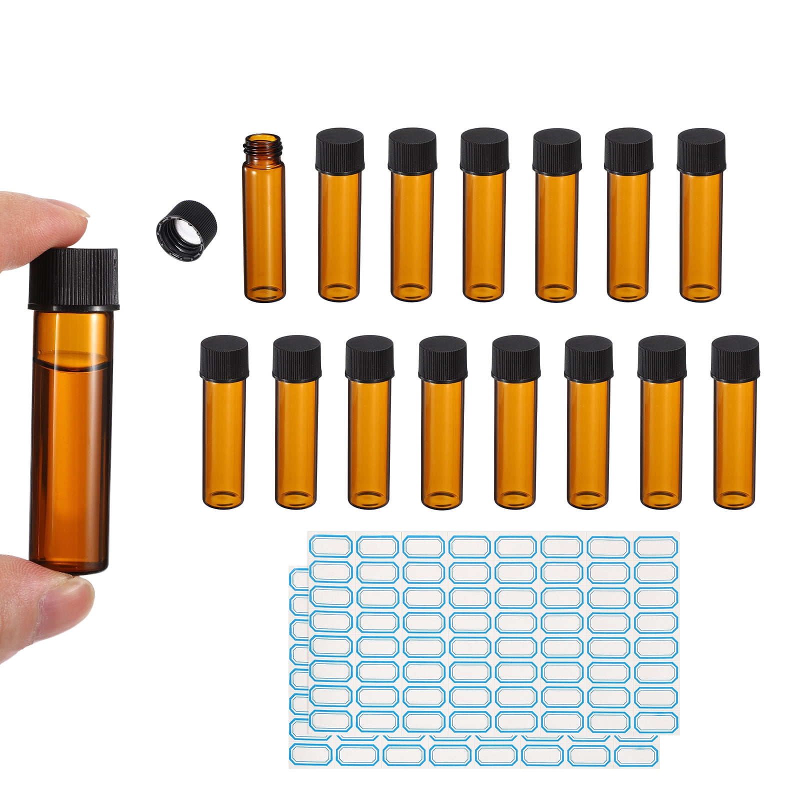 8ml Amber Glass Vials, 15 Pack Sample Vials with Screw Cap Reagent ...