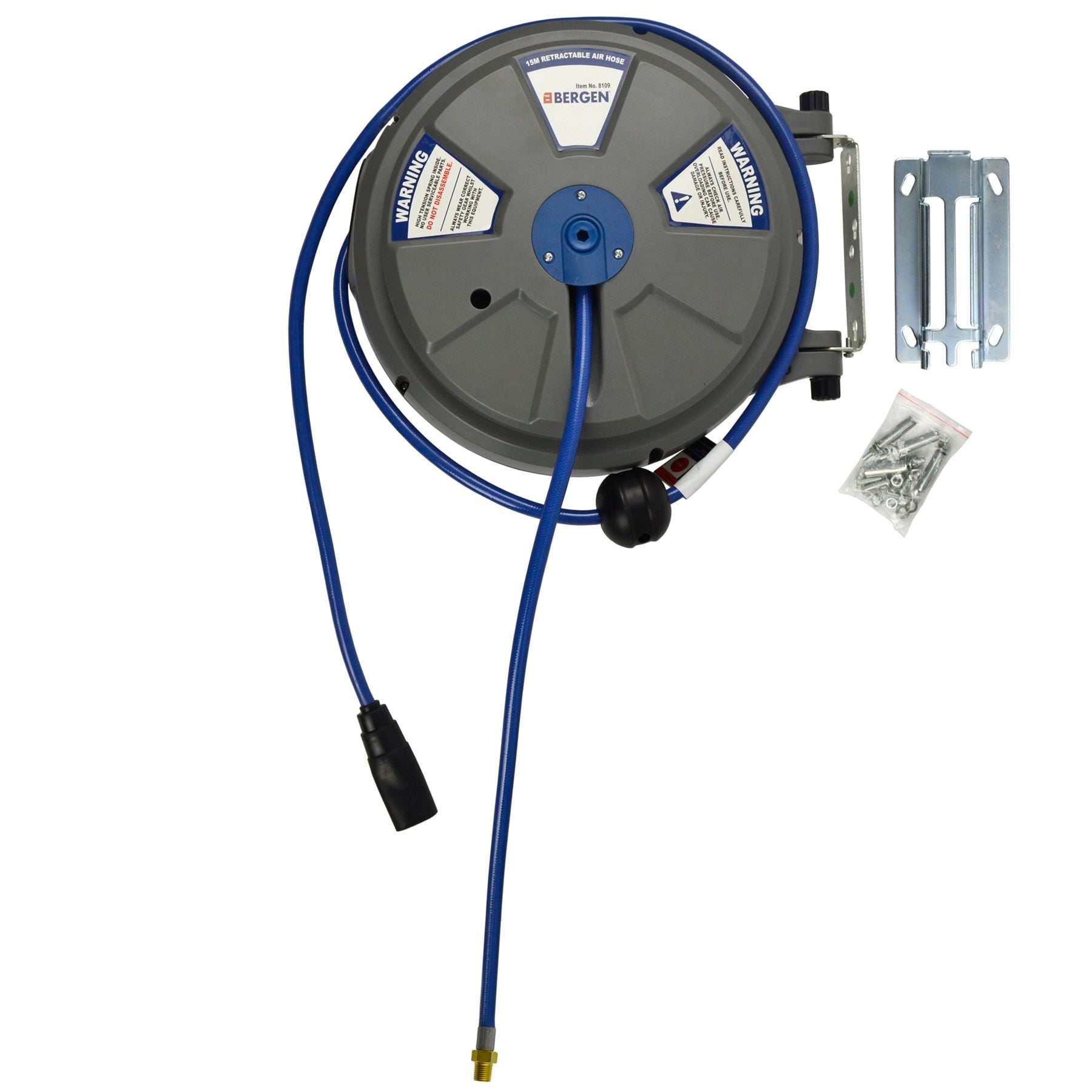 8mm (1/4") x 15m (50ft) Retractable Wall Mounted Air Hose Line Reel ...