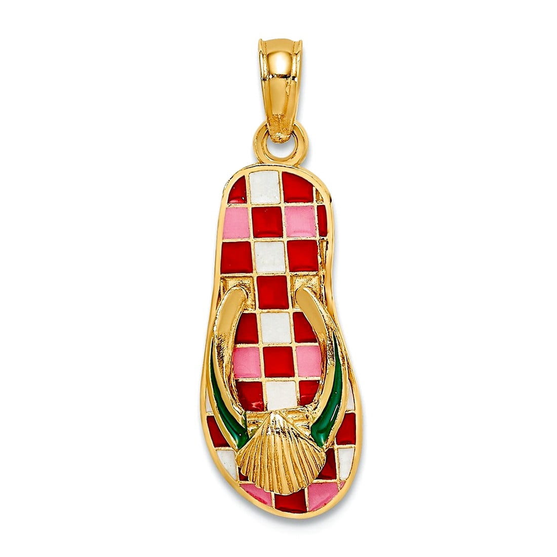 8mm 14k Gold Shell Red Checkered Flip Flop Charm Pendant Necklace for ...