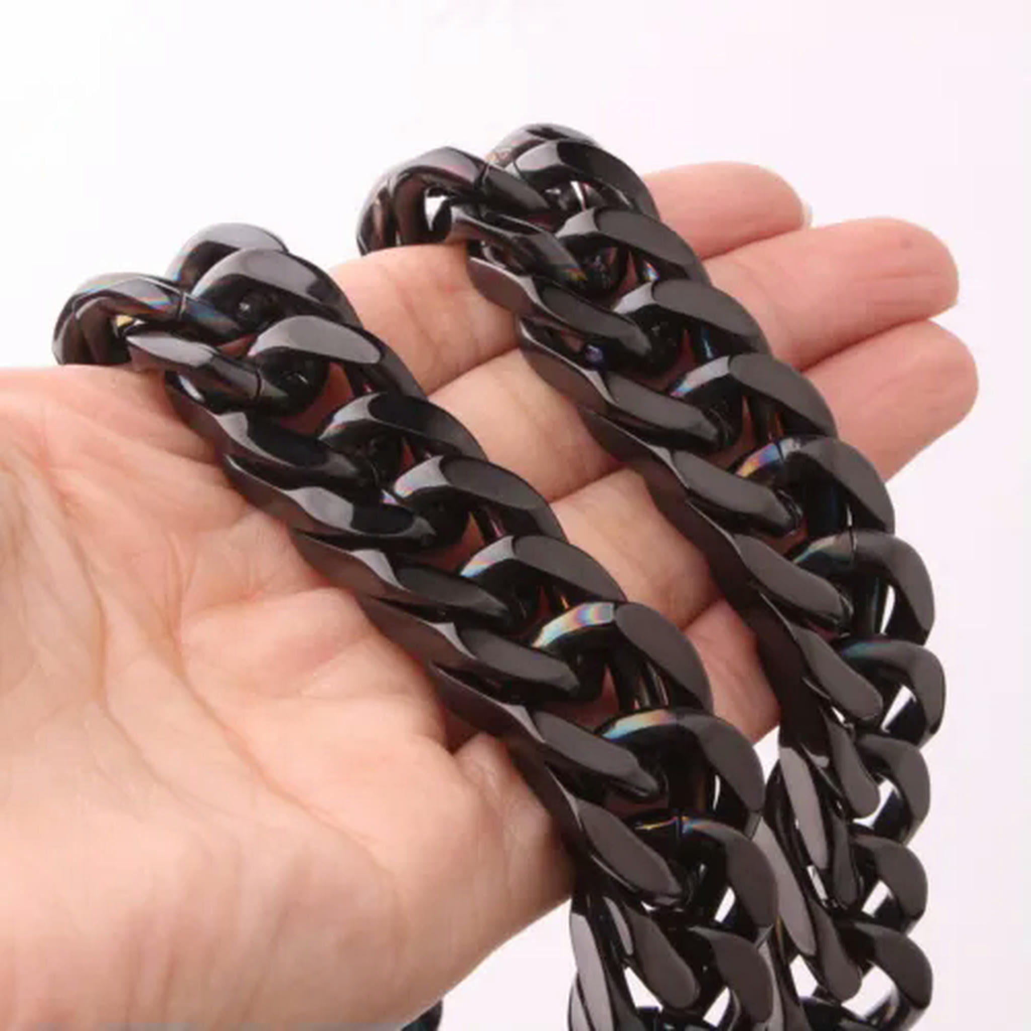 8mm-19mm Black Plated Men's 316L Stainless Steel Curb Cuban Link Chain ...