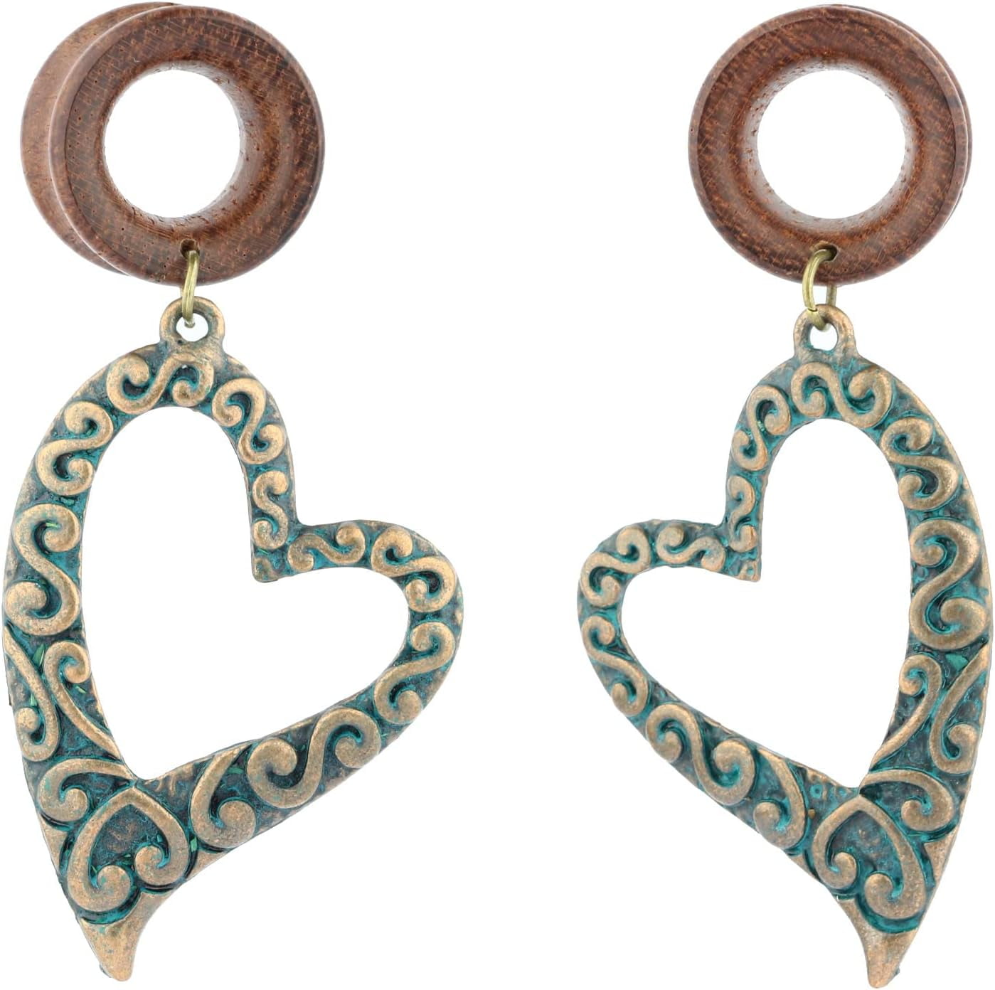 8mm-22mm Verdigris Patina Professional Brass Heart Shaped Dangle Wood ...