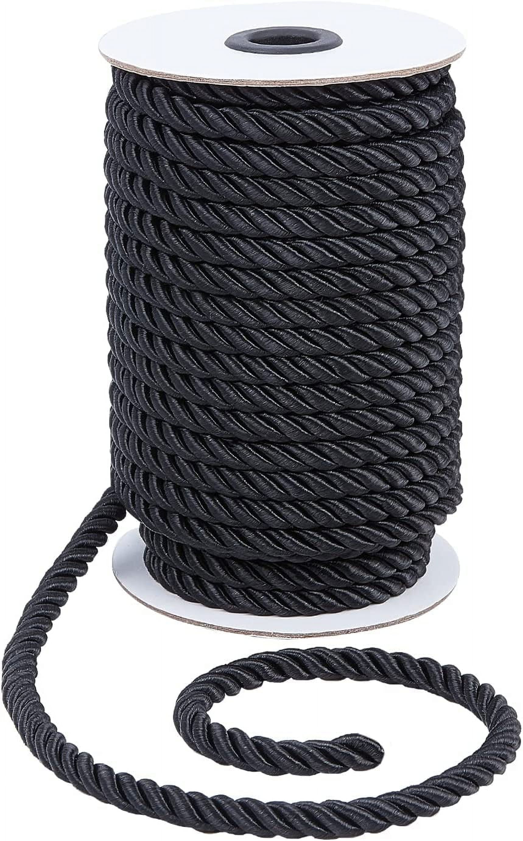 8mm 3 Cord Trim 20 Yards Nylon Twisted Silk Ropes Black Decorative Rope ...