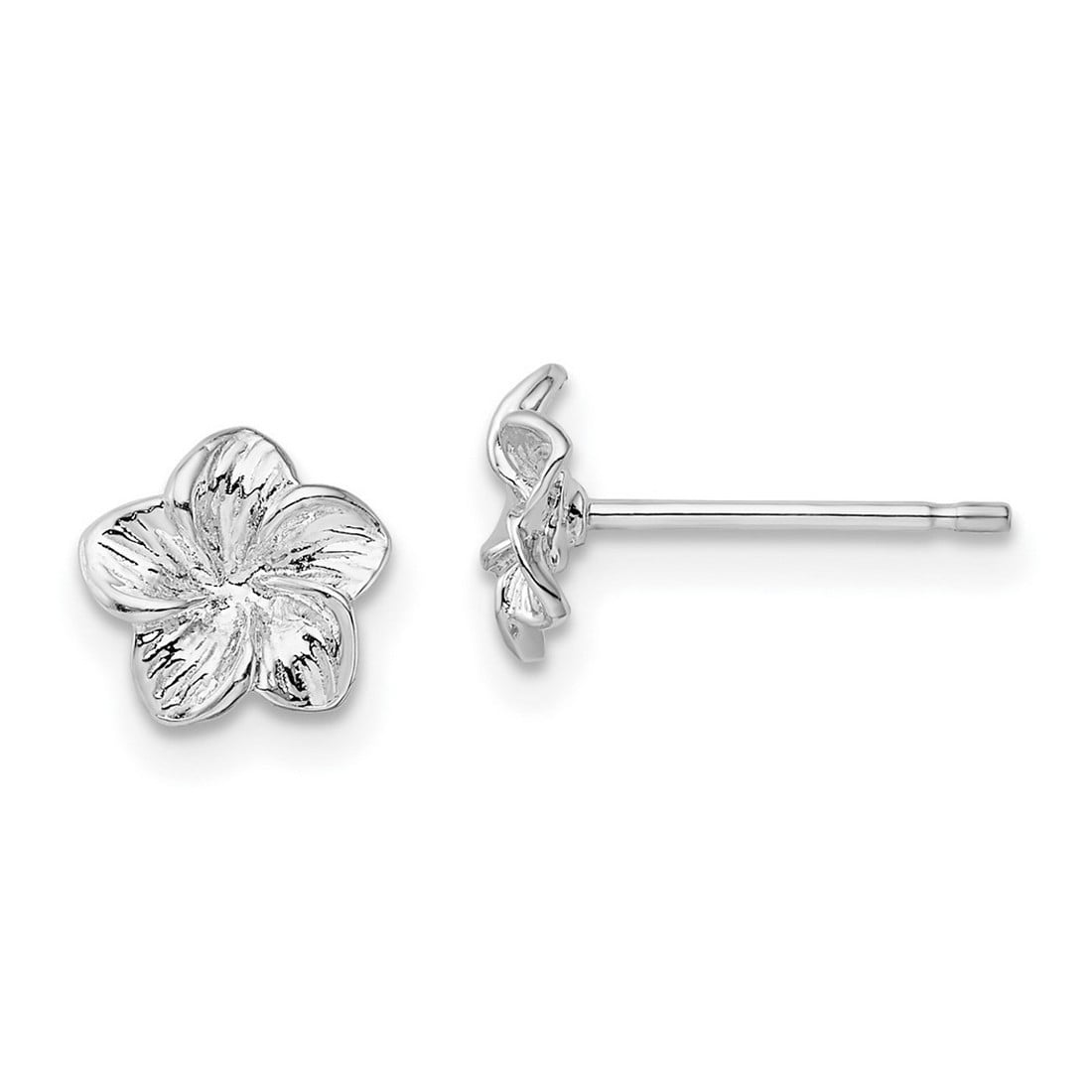 8mm 925 Sterling Silver Rhodium Plated Polished Plumeria Flower Post Earrings 8x8mm Wide Stud ...