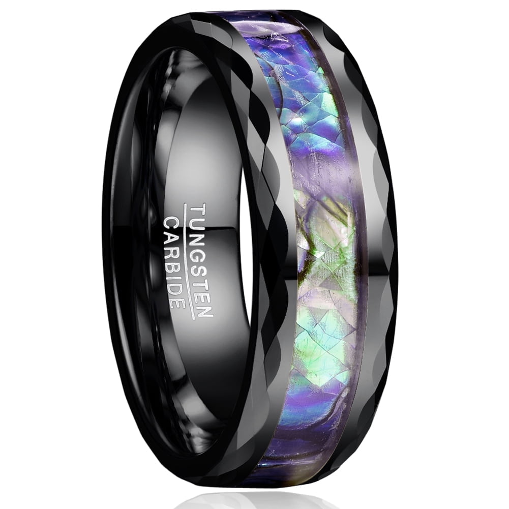 8mm Abalone Shell Tungsten Rings for Men Black Wedding Bands with ...