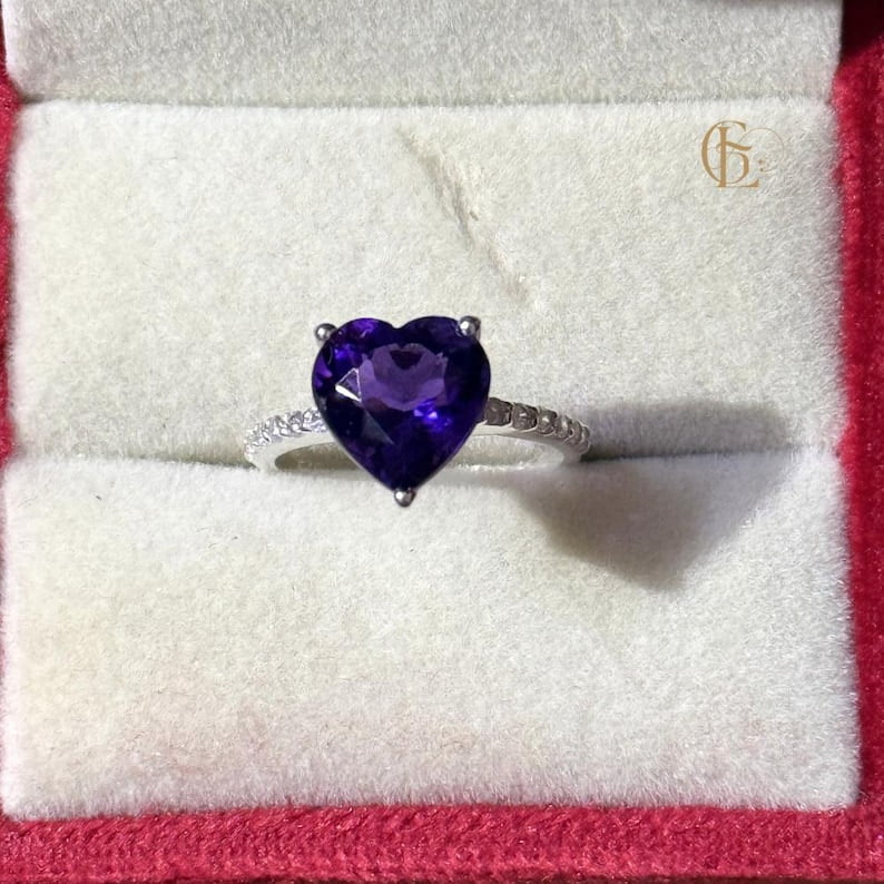 8mm Amethyst Love Heart Shaped Ring, Sterling Silver Promise Ring ...