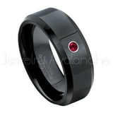 8mm Beveled Edge Black Tungsten Ring - 0.07ct Solitaire Ruby Ring ...