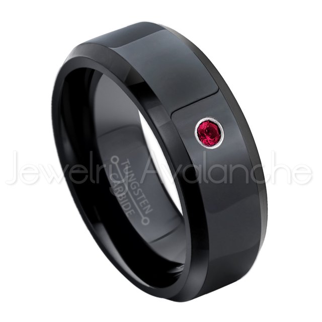 8mm Beveled Edge Black Tungsten Ring - 0.07ct Solitaire Ruby Ring ...