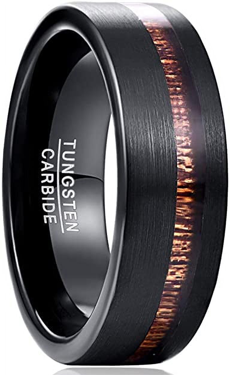 8mm Black Brushed Finish Tungsten Carbide Ring Hawaiian Koa Wood Inlay ...