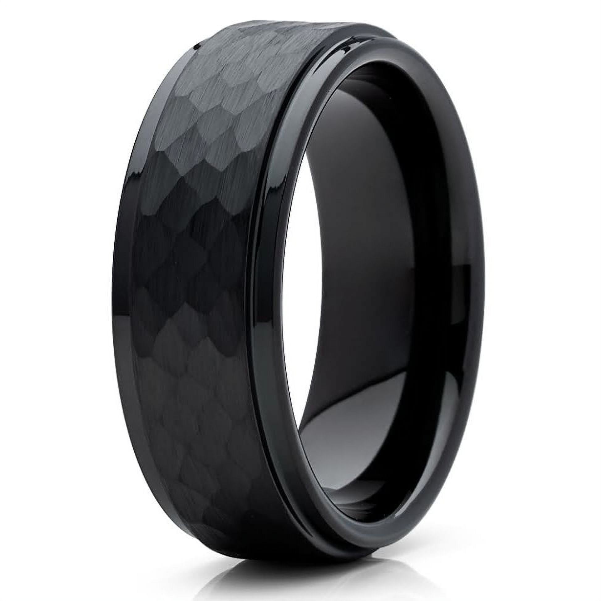 8mm Black Hammered Tungsten Carbide Wedding Band Stepped Edge Mens Comfort Fit Ring 10 - Walmart.com