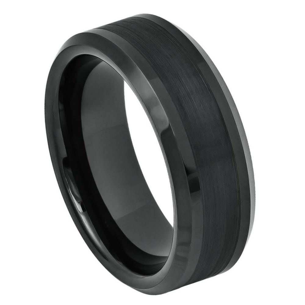 8mm Black IP Plated Brushed Center Shiny Lines on each side Beveled ...