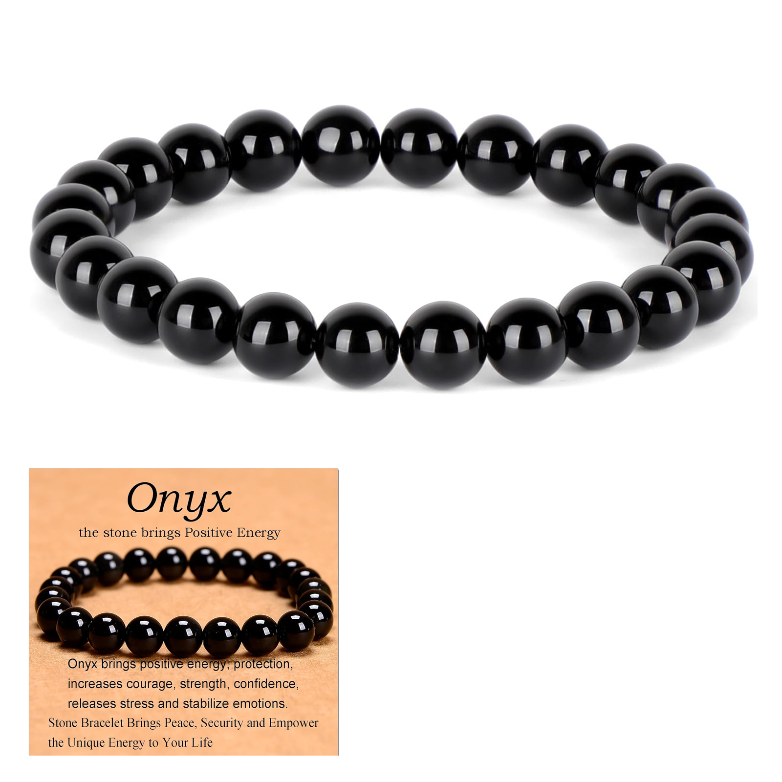 8mm Black Onyx - Stone of Positive Energy - Handmade Yoga Stretch ...