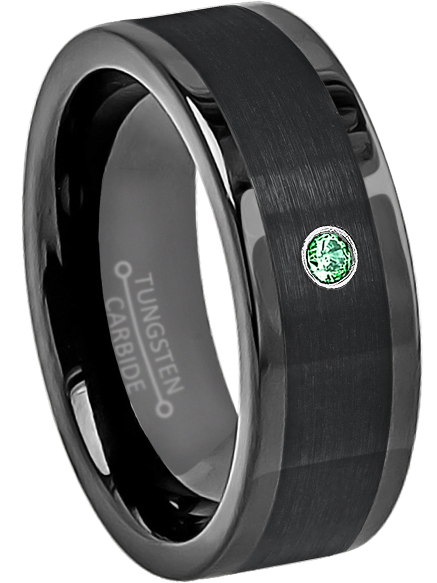 8mm Black Pipe Cut Tungsten Ring - 0.07ct Solitaire Emerald Ring ...
