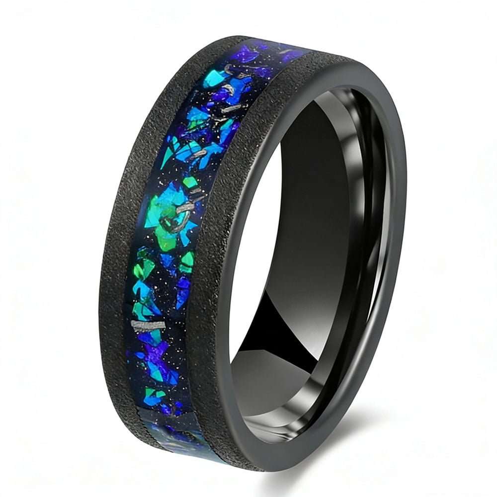 8mm Black Sandblasted Tungsten Carbide Ring for Men Women, Inlaid ...