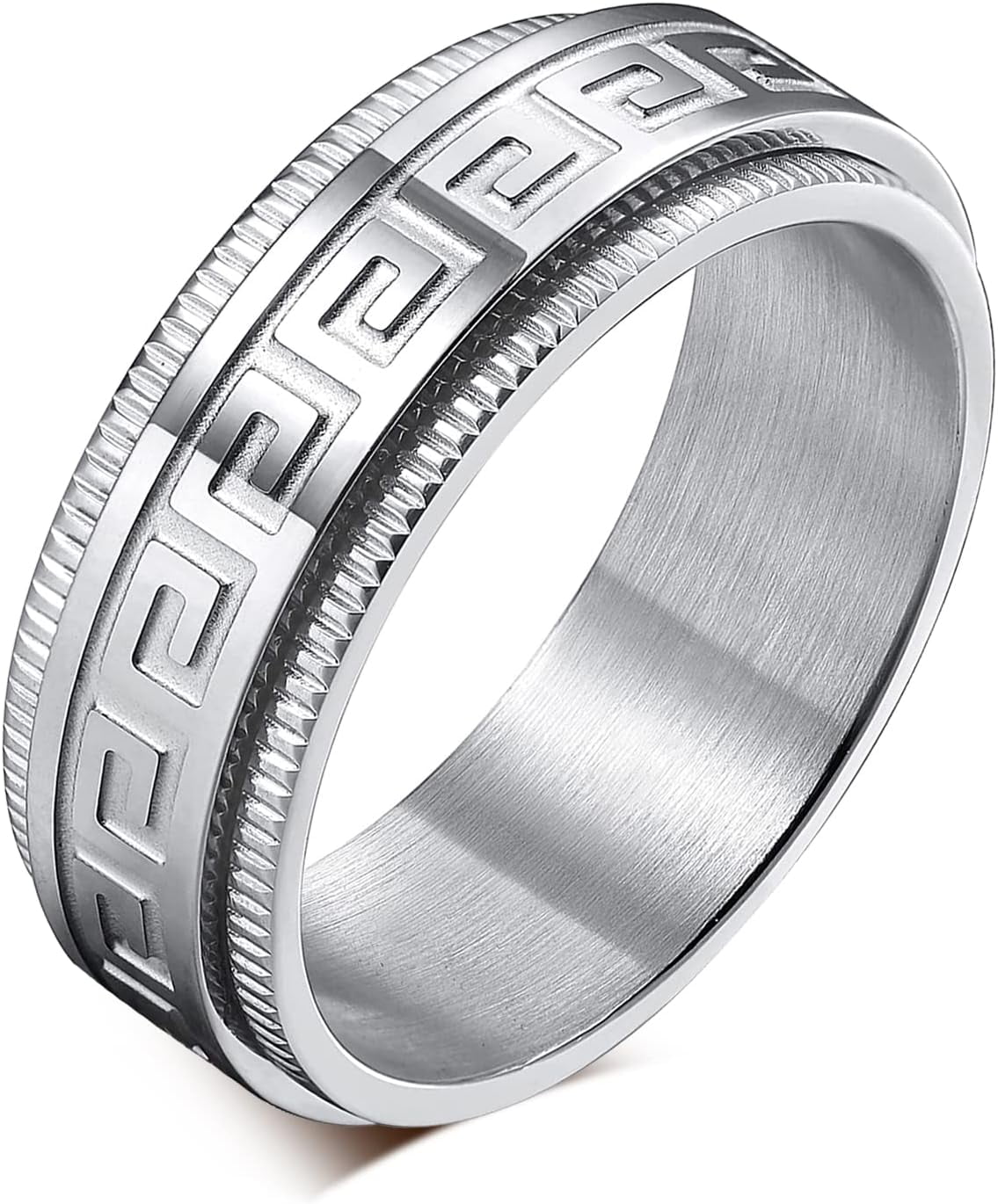 8mm Black/Silver Spinner Stainless Steel Ring Fidget Ring Anxiety Ring ...