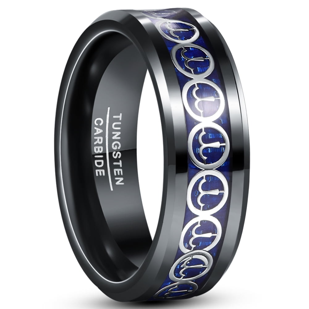 8mm Black Tungsten Carbide Zodiac Rings Constellation Aries Ring Blue ...