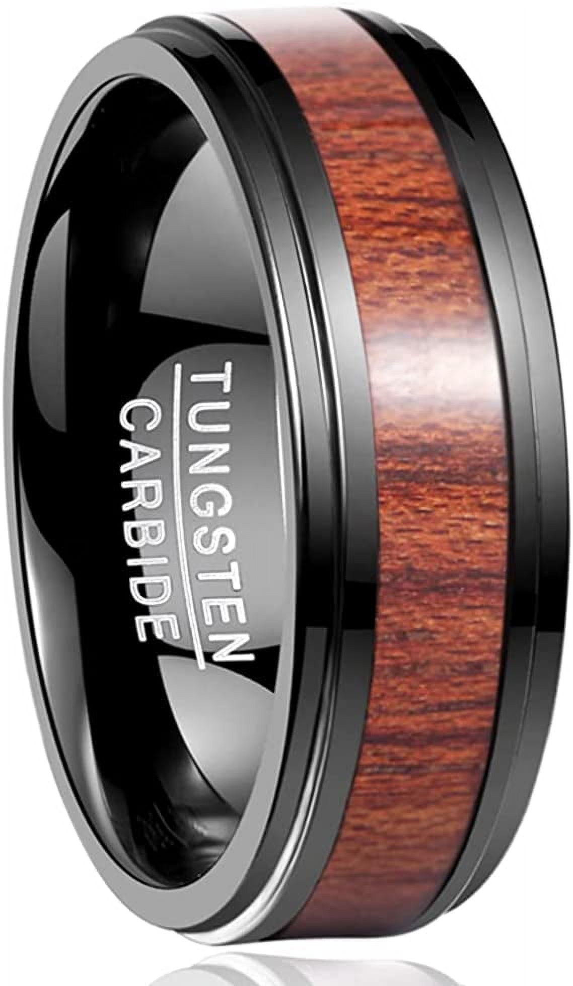 8mm Black Tungsten Rings for Men Hawaiian Koa Wood Inlay Wedding Band ...
