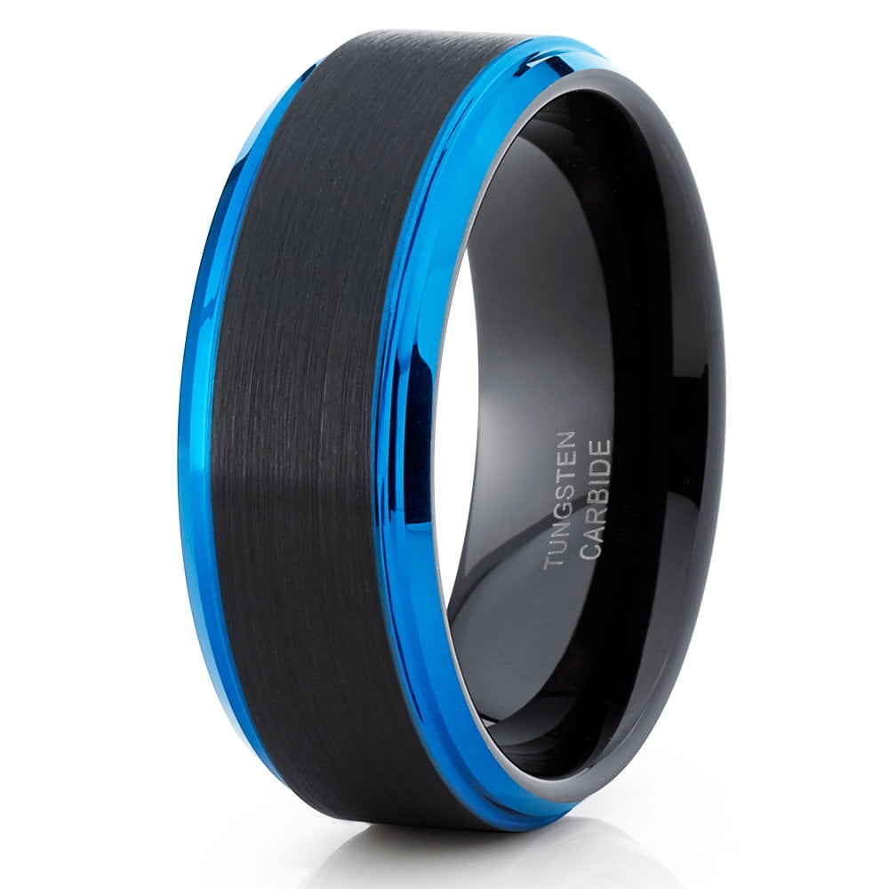 8mm Blue Tungsten Ring Black Tungsten Ring Anniversary Ring Men's Blue ...
