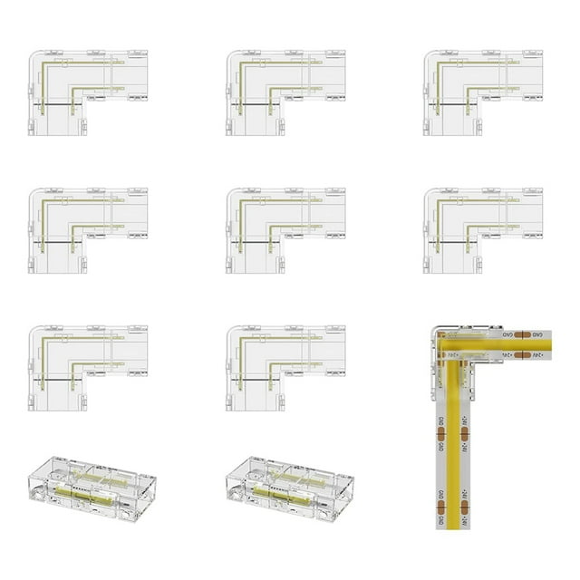 8mm COB Connector 8Pc L-Shaped/Corner Connector,2Pc Gapless Connectors ...