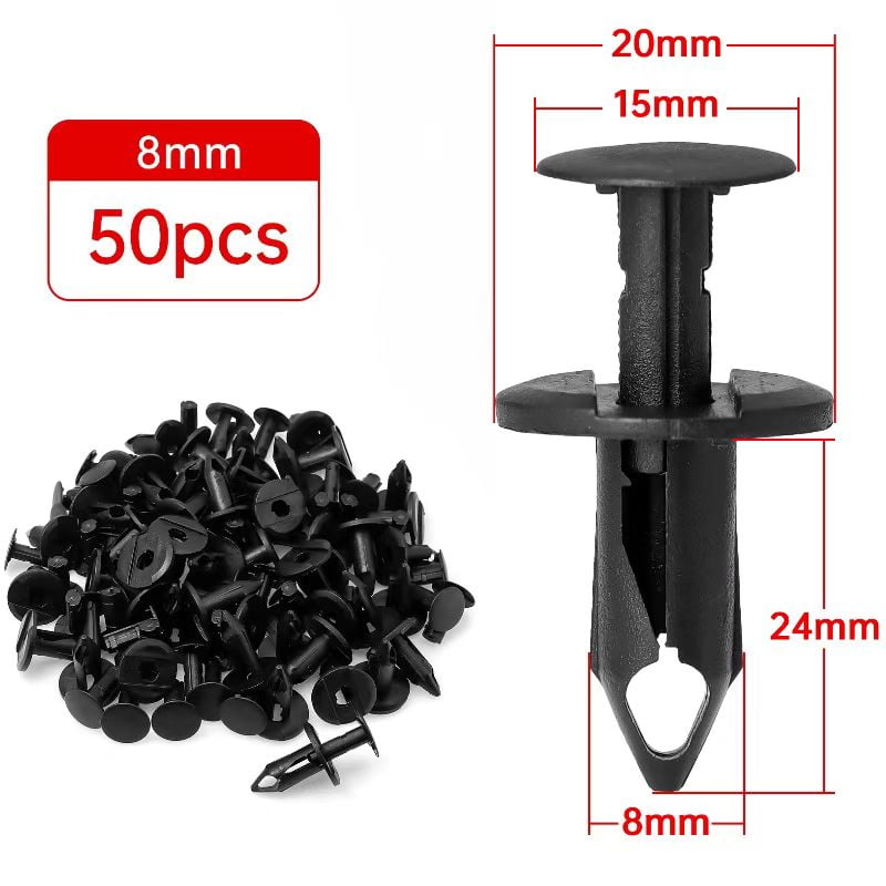 8mm Car Retainer Clips Plastic Fasteners Kit Auto Trim Panel Clip Black ...