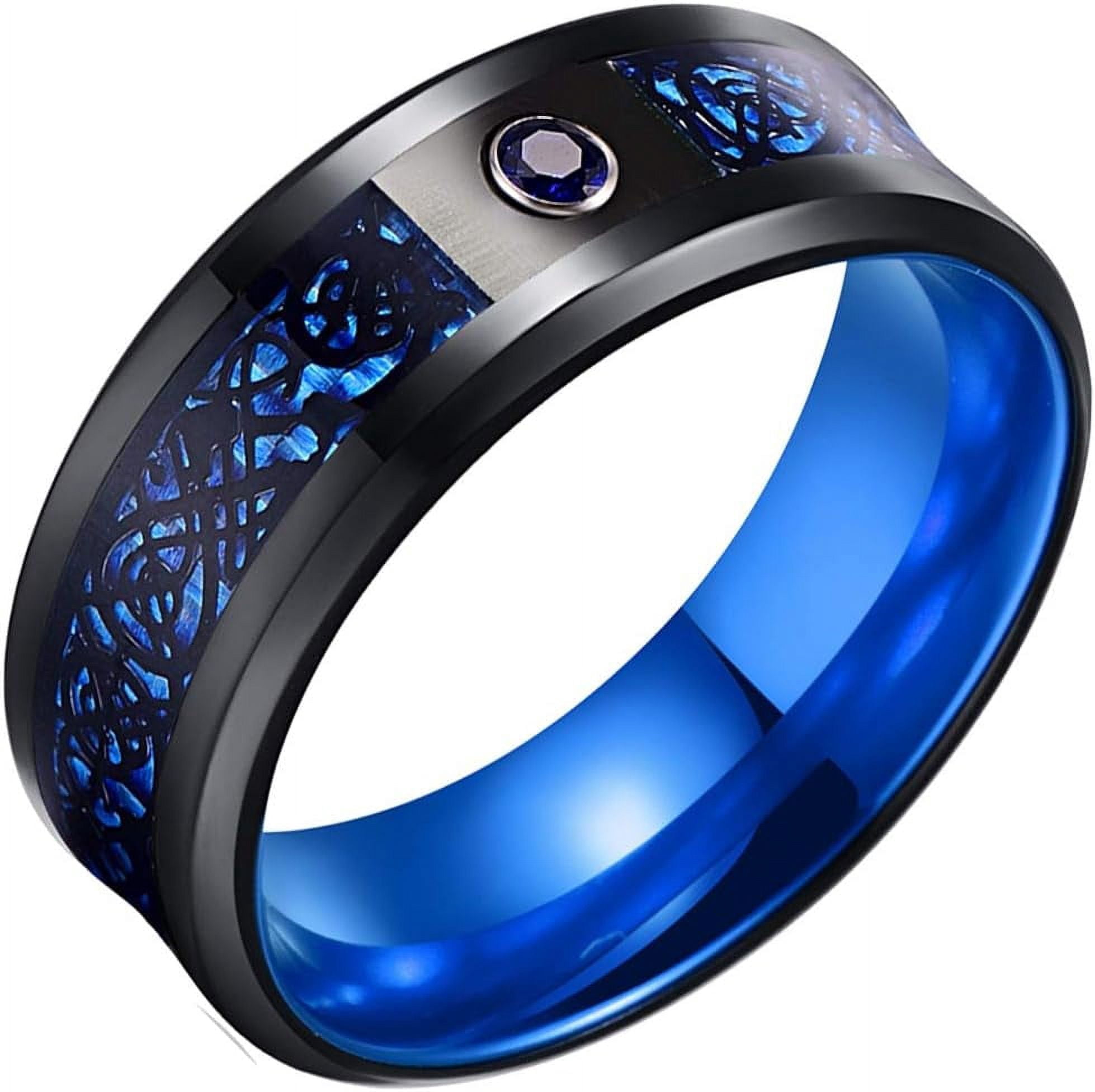 8mm Carbon Fiber and CZ Inlay Titanium Wedding Band for Men, Celtic ...