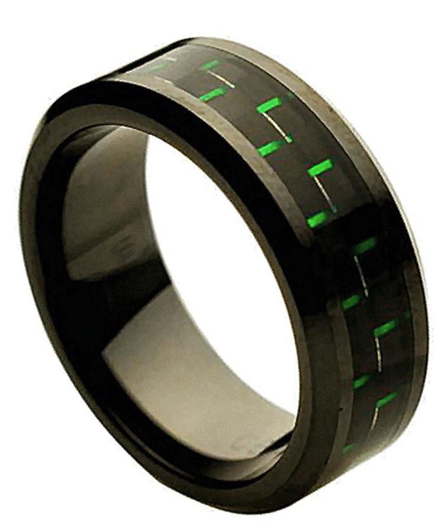 8mm Ceramic with Green & Black Carbon Fiber Inlay Wedding Band Ring For ...