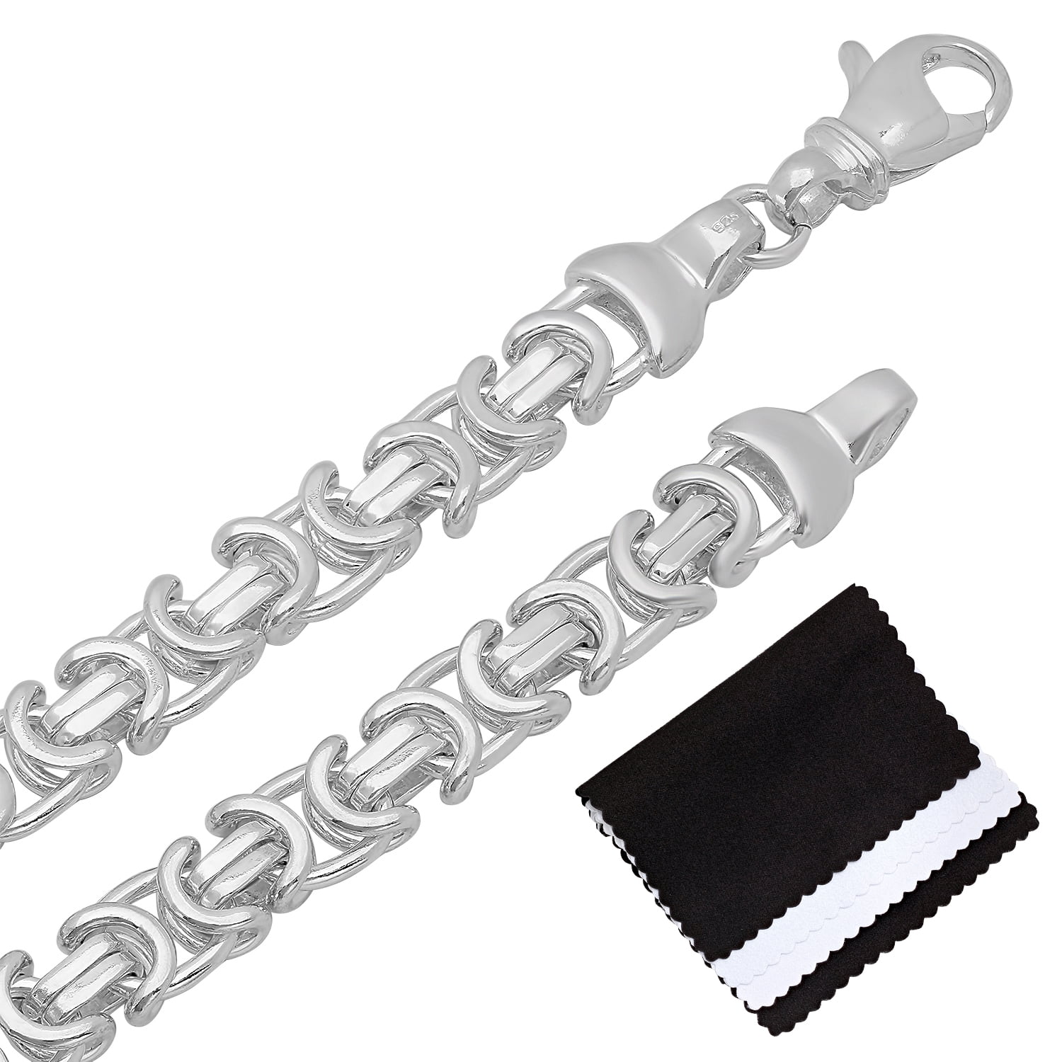 8mm Chunky Solid .925 Sterling Silver Flat Byzantine Chain Necklace, 28 ...