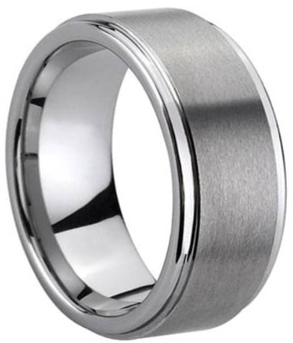 8mm Classic Brushed & Polished Tungsten Carbide Ring Silver Tone Half ...