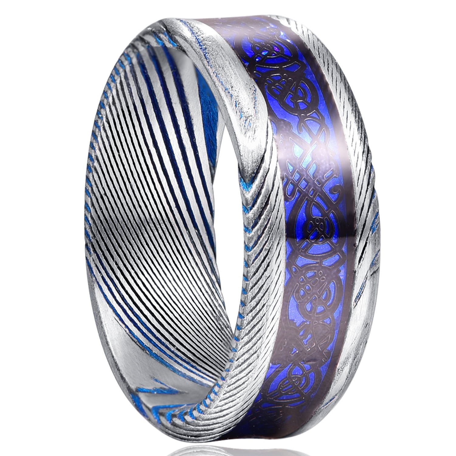 8mm Damascus Pattern Tungsten Carbide Ring with Black Celtic Dragon for ...