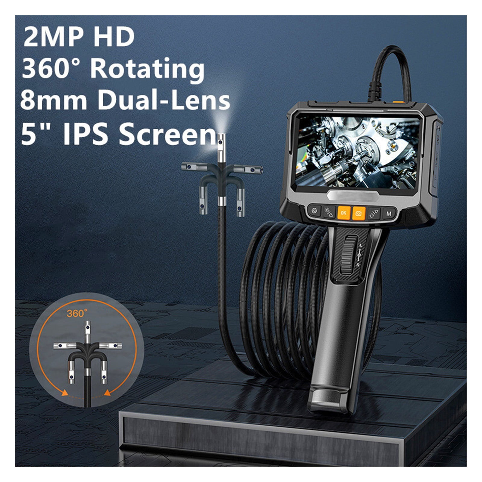 8mm Dual Lens Articulating Borescope With 5 Inch Screen For Car Pipe Inspection Camera 360 ...
