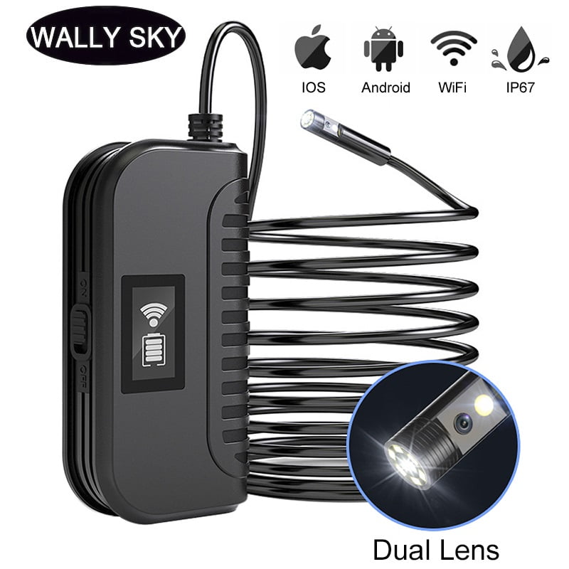 8mm Dual Lens WiFi Endoscope Camera Flexible IP67 Waterproof Industrial ...