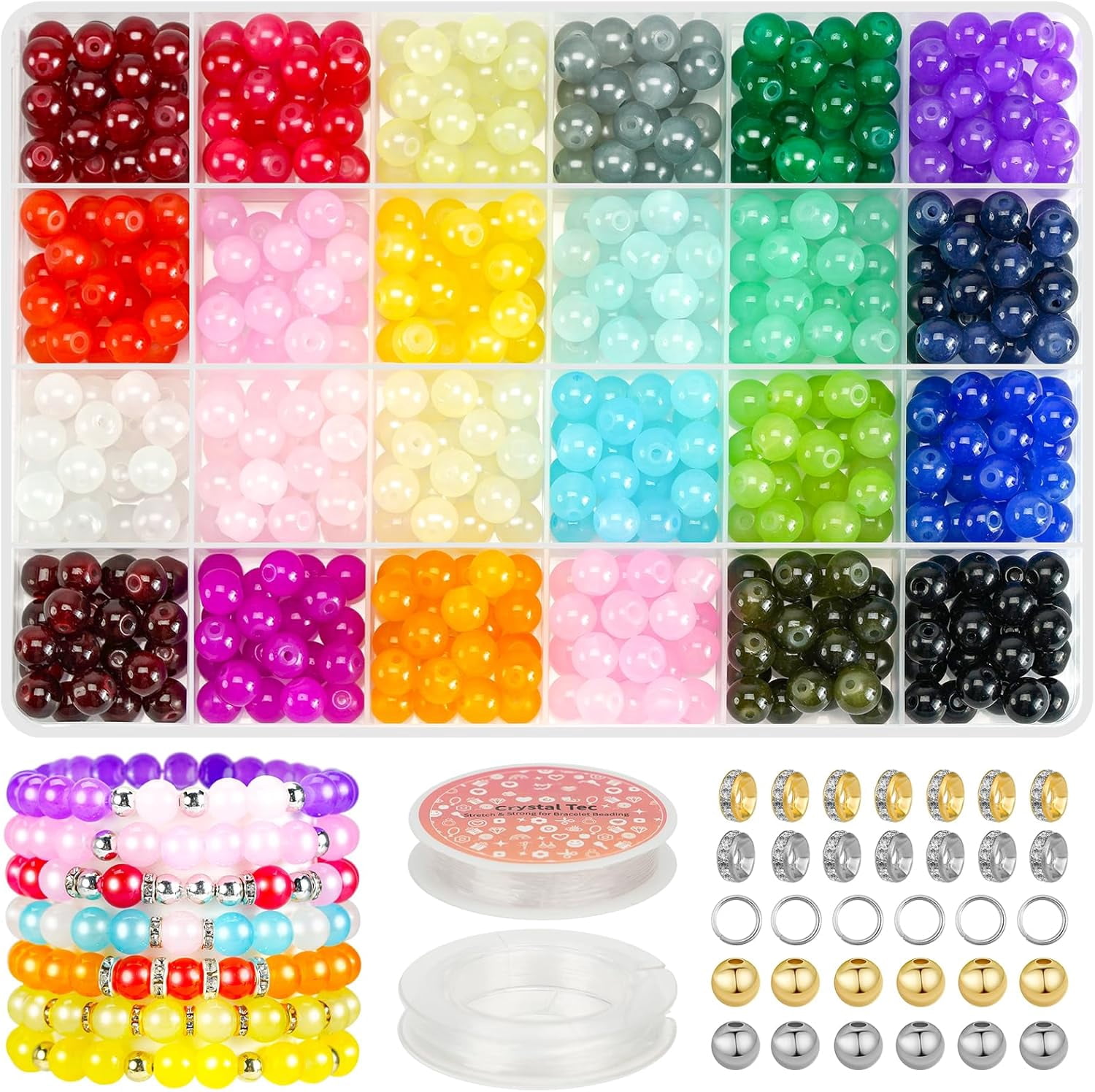 8mm Glass Beads Jewelry Making Kit, 24 Colors Crystal Beads for ...
