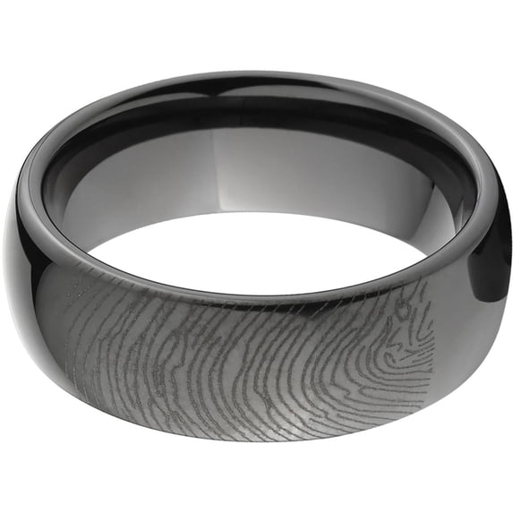 8mm Half-Round Black Zirconium Ring with a Lasered Fingerprint Design ...